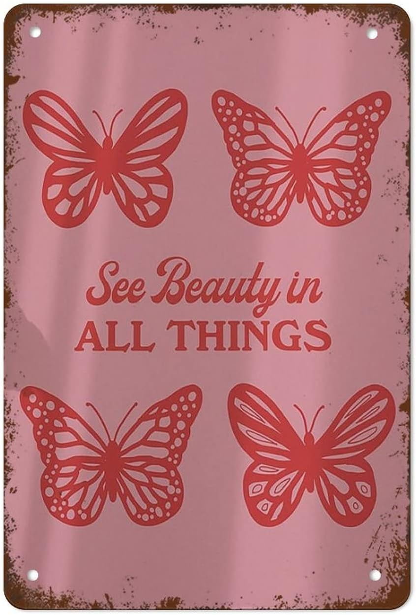 Tin Sign 8x5.5 Inch Retro Butterfly WallPrint Cute Cute Wall Art Decor ...