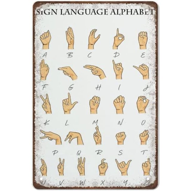 Tin Sign 8x5.5 Inch Retro Tin Signs Language Asl Alphabet Wall Decor ...