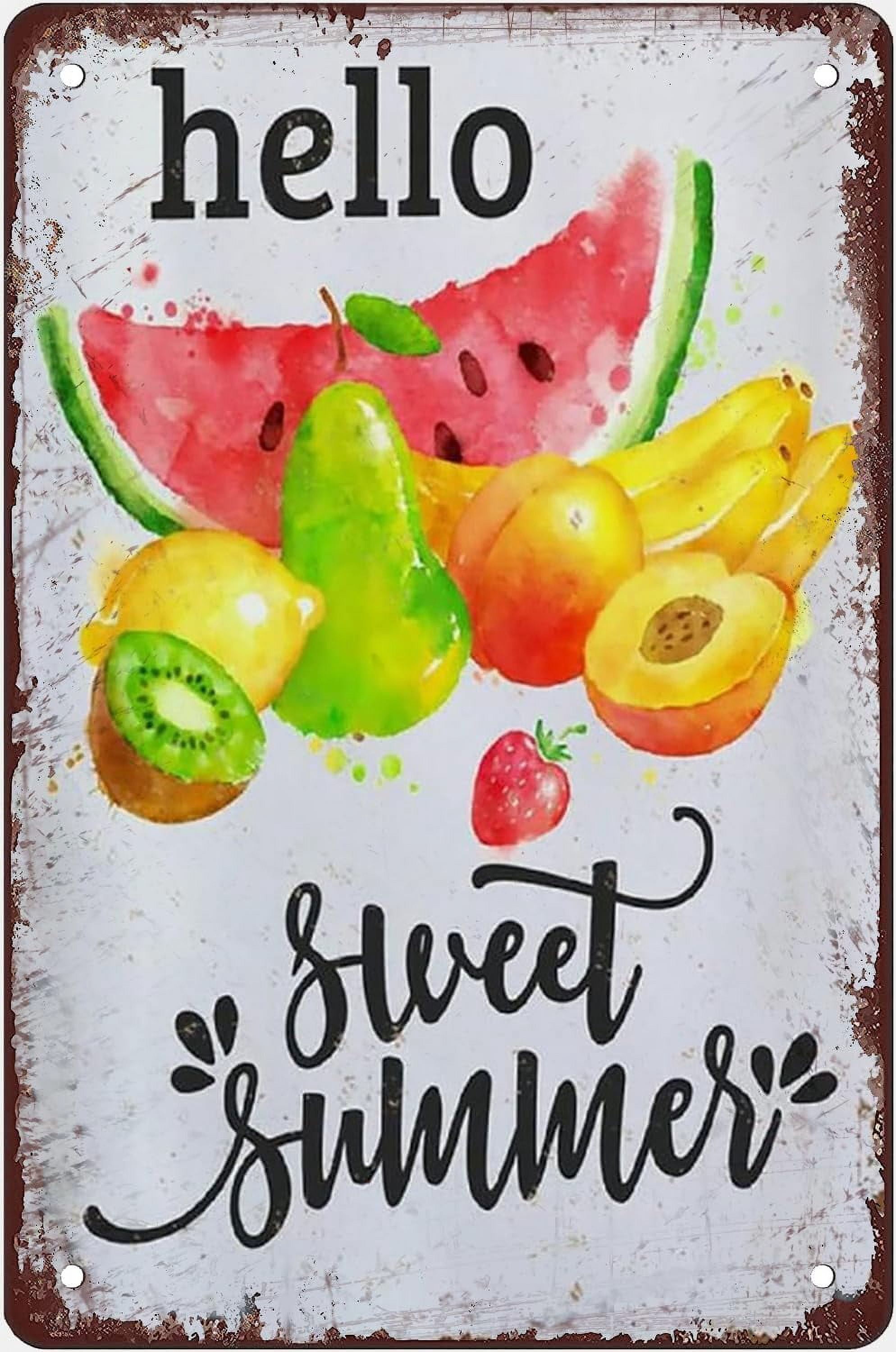 Tin Sign 8x5.5 Inch Summer Fruits Hot Coffee Metal Tin Signs Retro ...