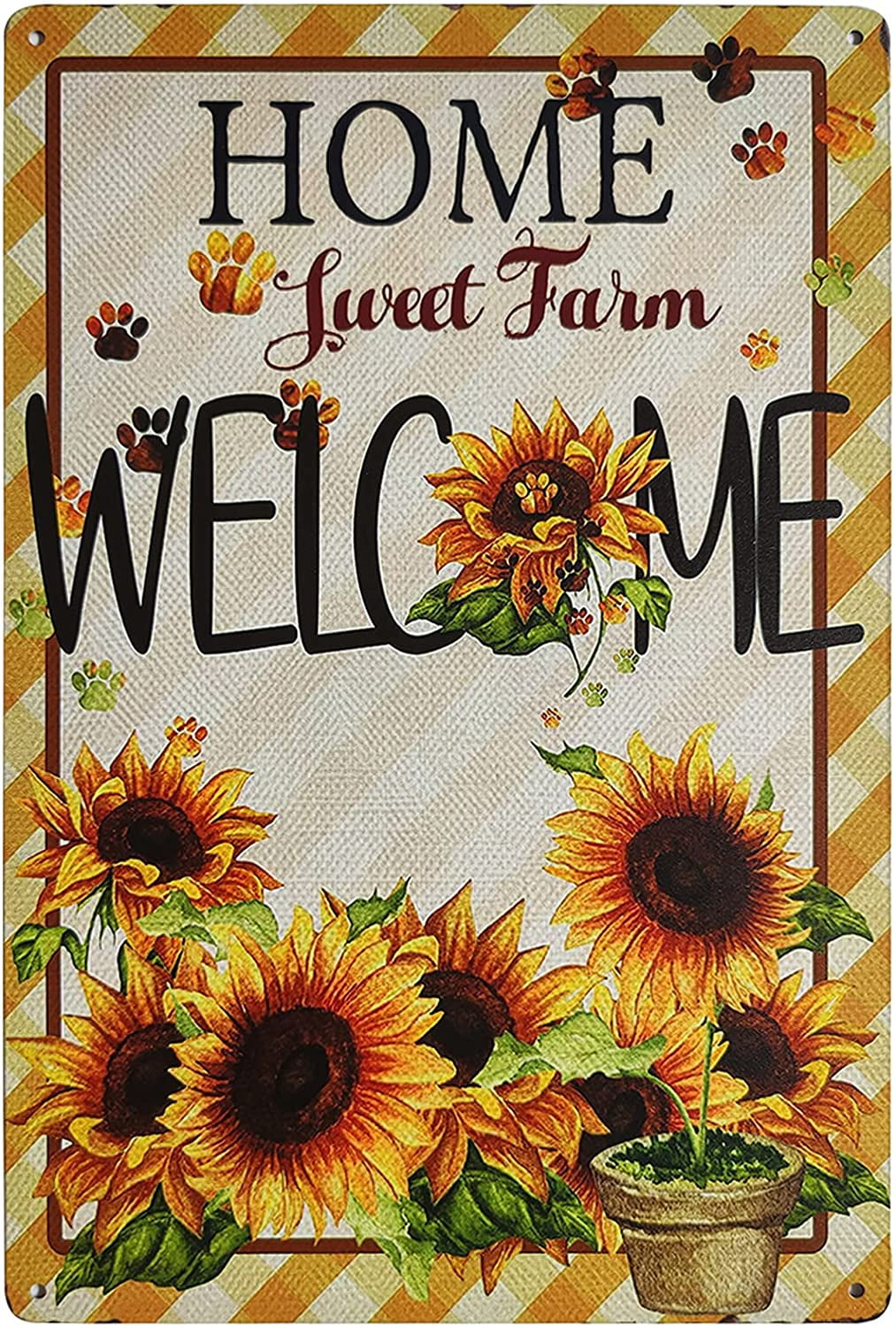 Tin Sign 8x5.5 Inch Sunflowers Welcome Retro Vintage Metal Tin Signs ...