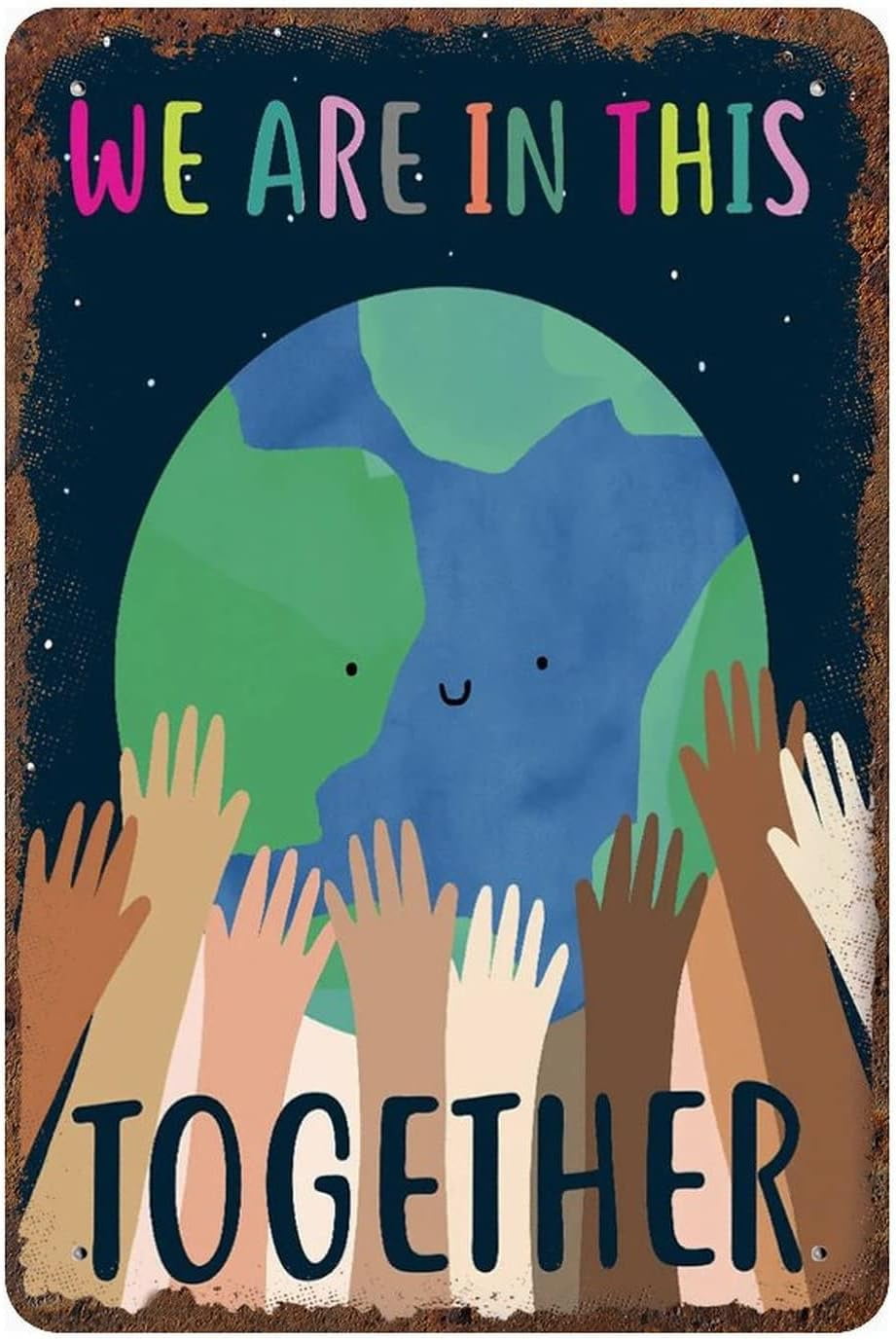 Tin Sign 8x5.5 Inch Together Diversity Earth Hands Diversity Equality ...