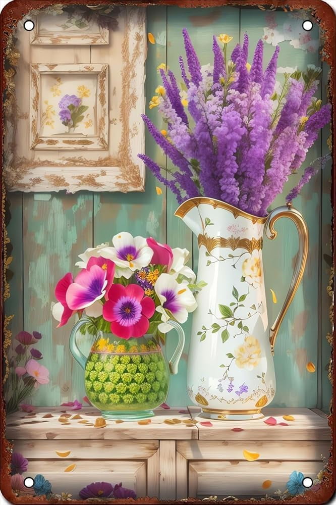 Tin Sign 8x5.5 Inch Vase Restaurant Cafe Vintage Metal Tin Signs Retro ...