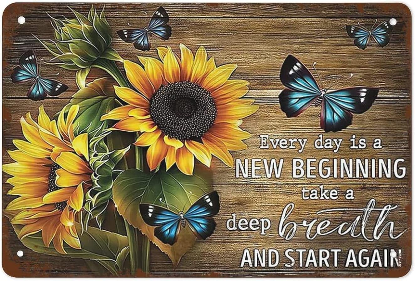 Tin Sign 8x5.5 Inch Vintage Metal Signs Sunflowers And Butterflies ...