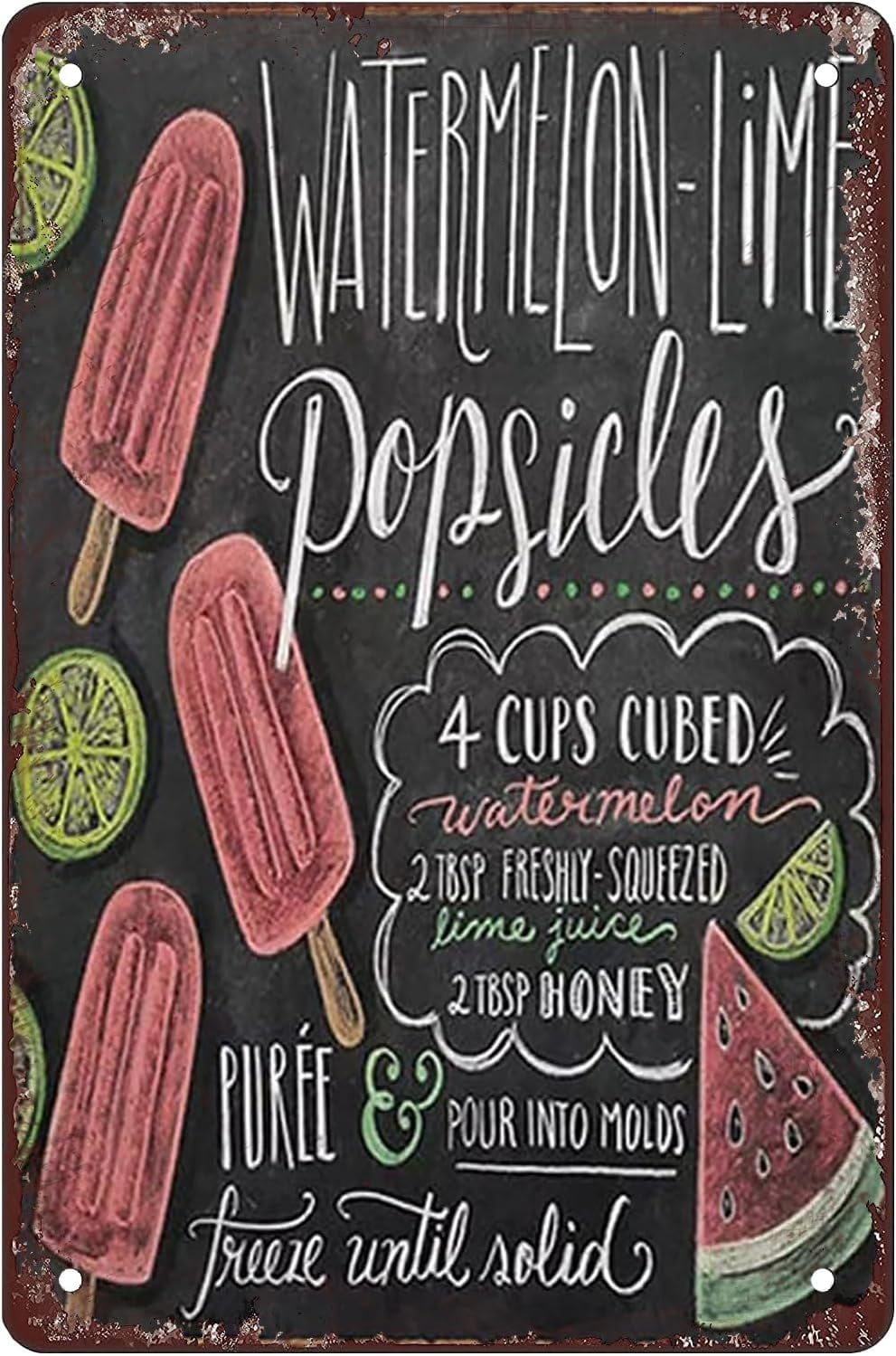 Tin Sign 8x5.5 Inch Vintage Metal Signs Watermelon-Lime Popsicles Tin ...