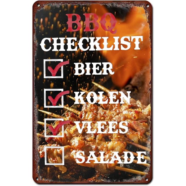 Tin Sign-BBQ Signs for Outside - BBQ Timer Tin Sign. Metal Kitchen ...