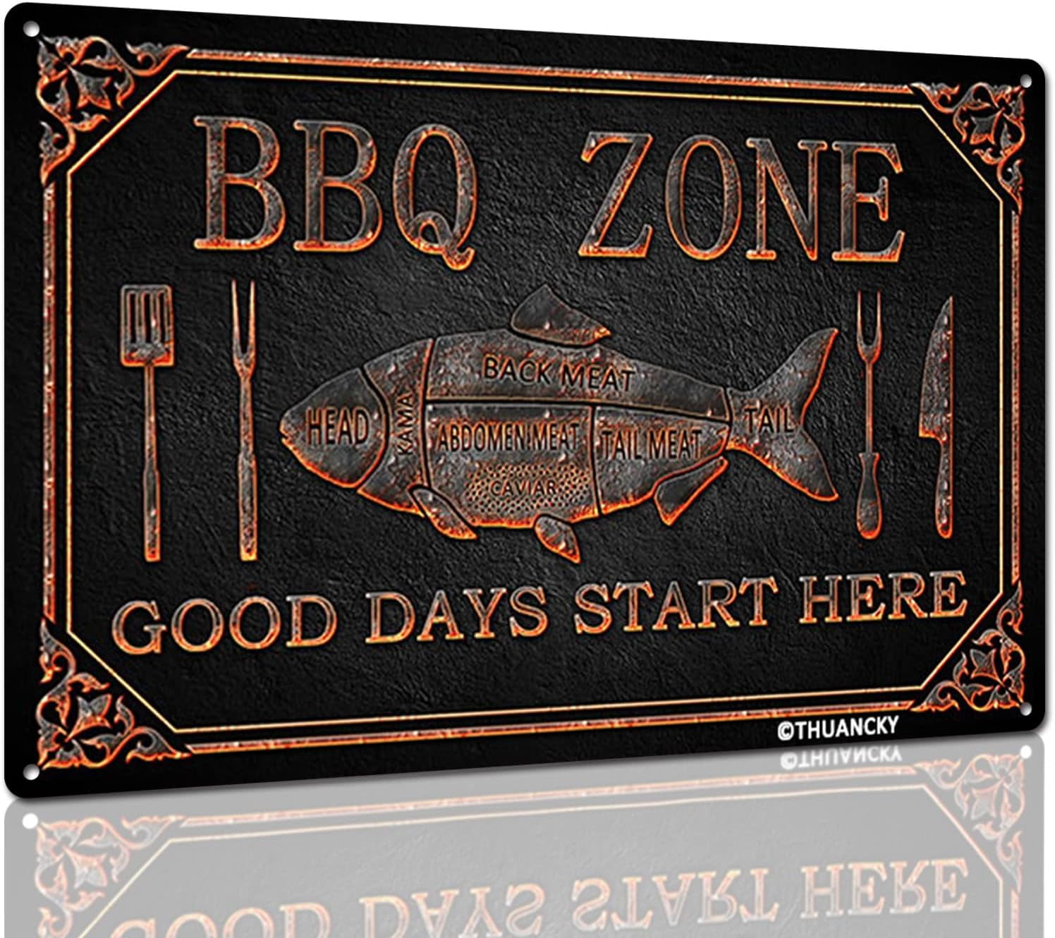 Tin Sign Backyard BBQ Wall Decor - BBQ Zone Vintage Tin Signs for Bar ...
