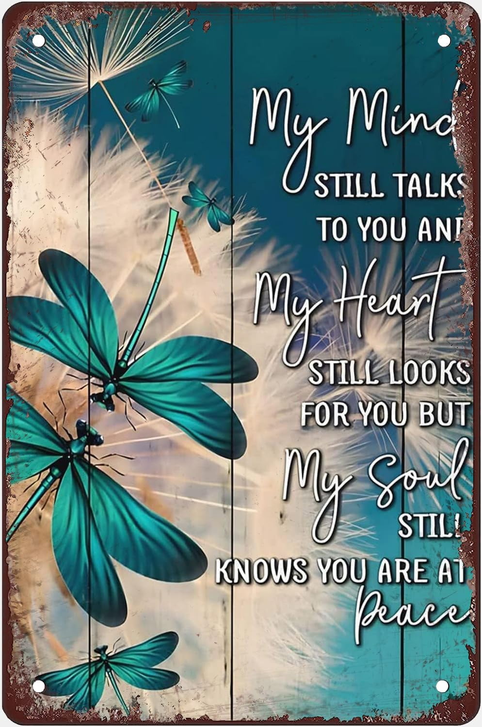 Tin Sign Blue Dandelion Funny Aluminum Sign Decor My Mind Still Talks ...