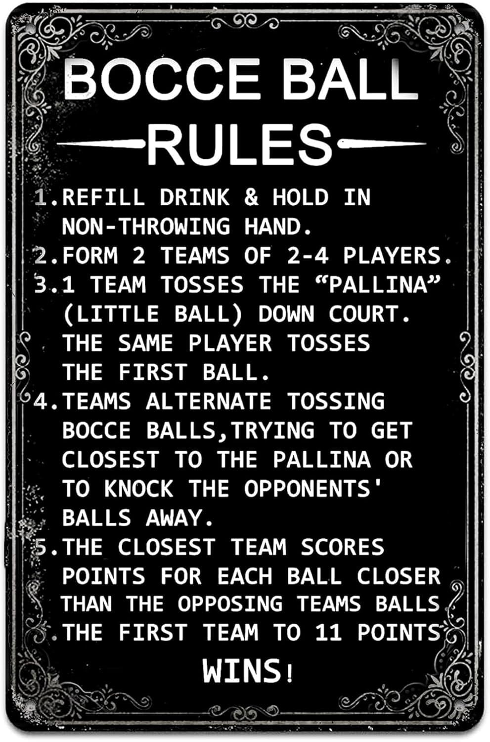 Tin Sign-Bocce Ball Rules Tin Sign - Scoring Rules Decor. For Home, Man ...
