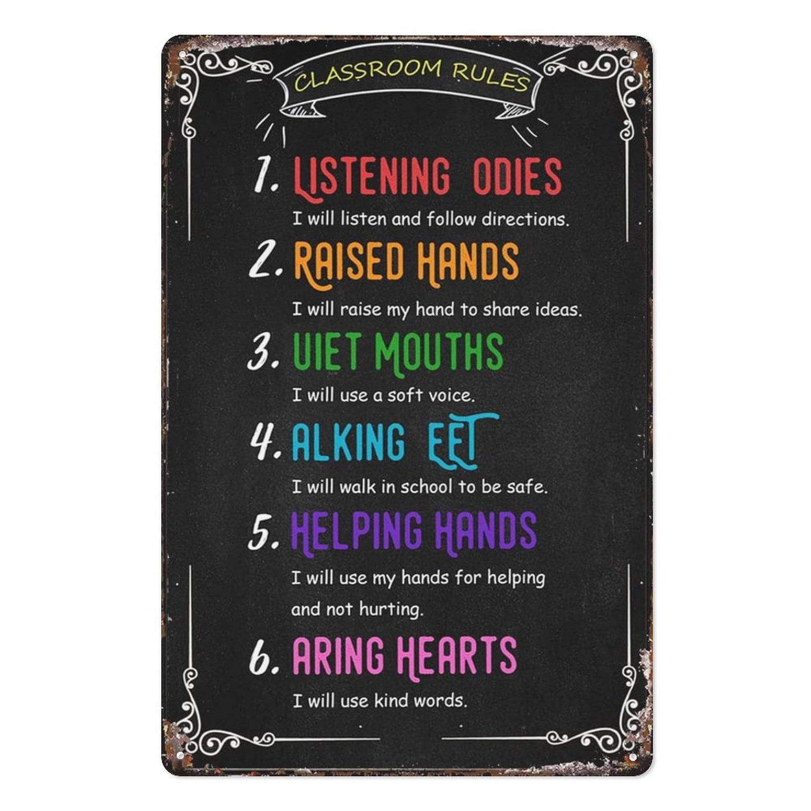 Tin Sign Classroom Rule Wall Art Prints Canvas For Student Study ...