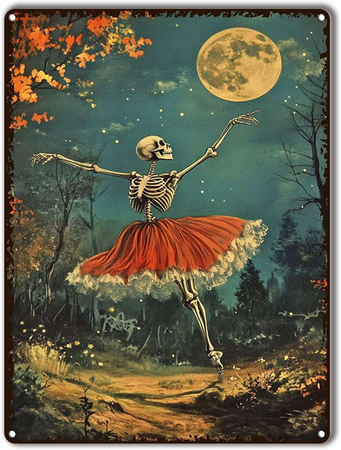 Tin Sign Dancing Under the Moon Skeleton Vintage Metal Tin Sign 8x12 ...