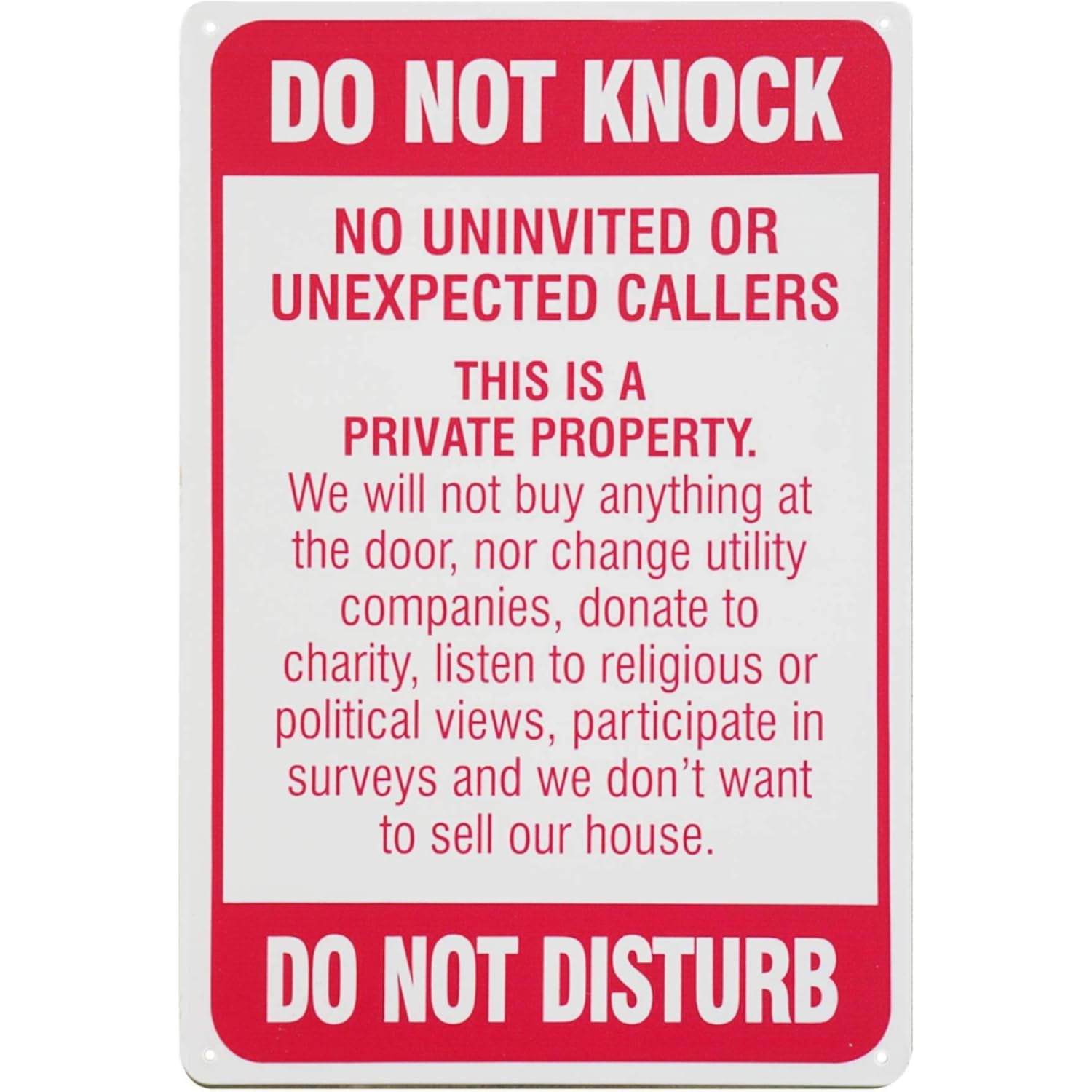 Tin Sign-"Do Not Knock, Do Not Disturb" Red Warning Metal Tin Sign ...