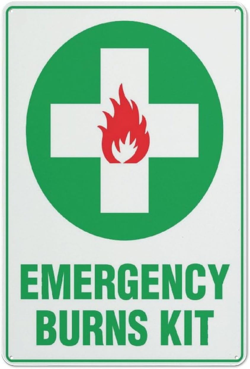Tin Sign Emergency Burns Kit Sign Safety Restriction Alert Attention ...