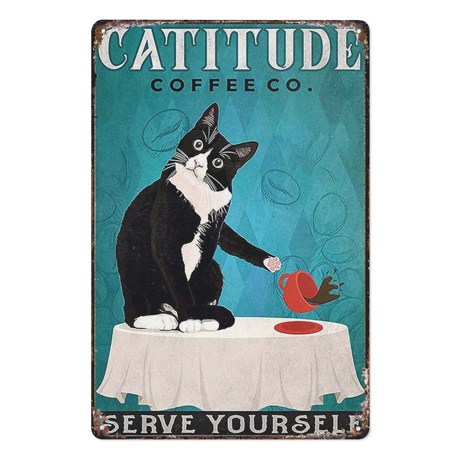 Tin Sign Funny Cat Drawing Coffee Tin Signs Indoor & Outdoor Home Bar ...