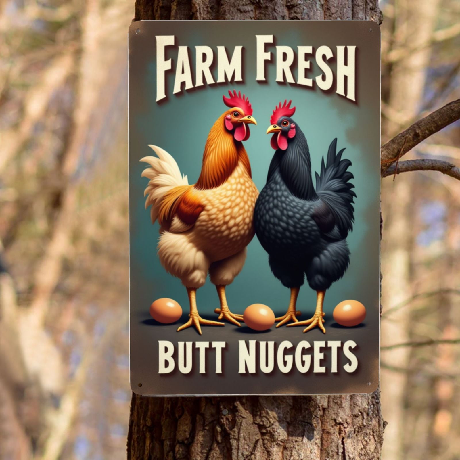 Tin Sign Funny Chicken Vintage Metal Sign Farm Fresh Eggs Butt Nuggets ...