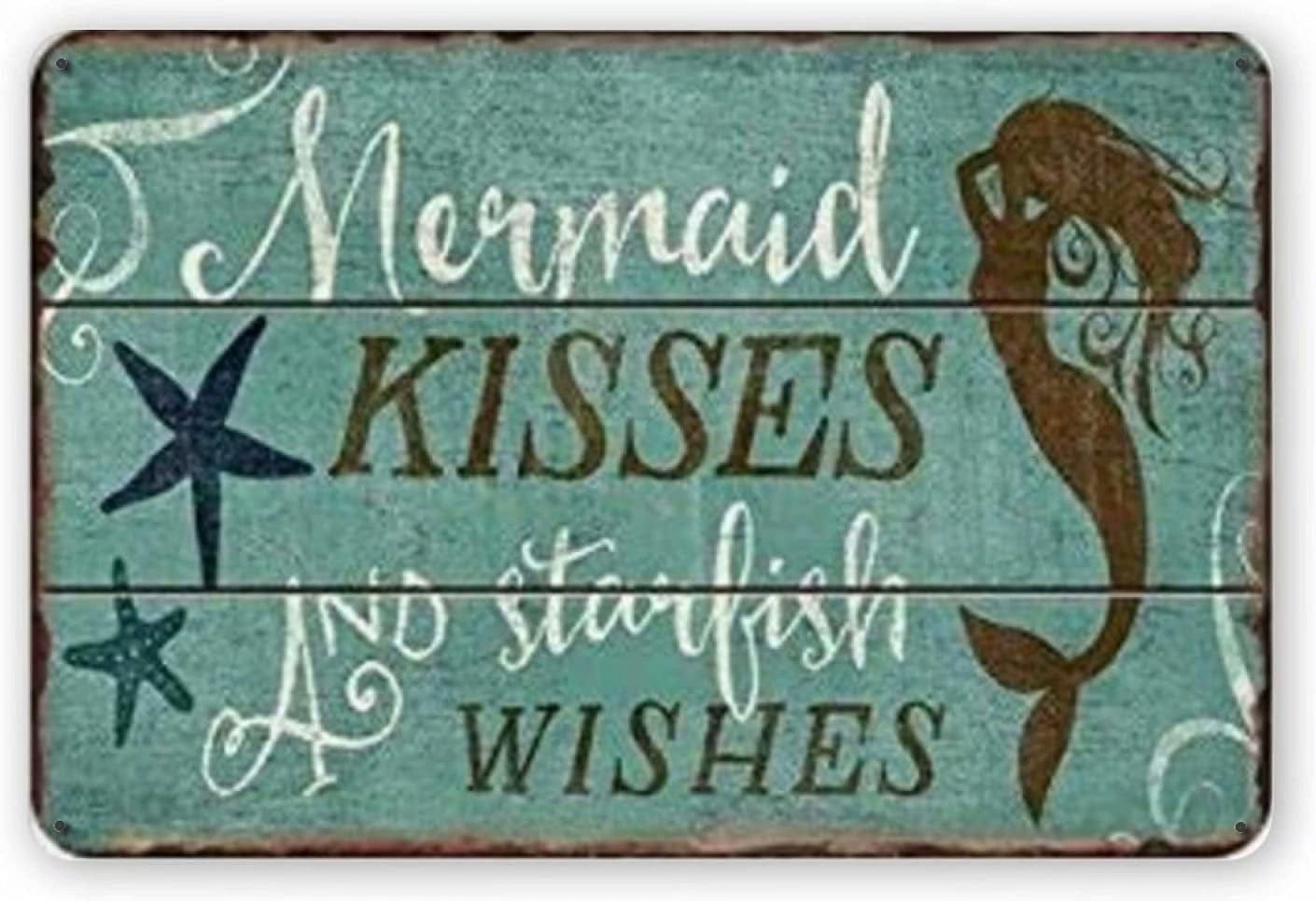 Tin Sign Funny Vintage Mermaid Kisses Metal Sign Starfish Wishes Metal ...