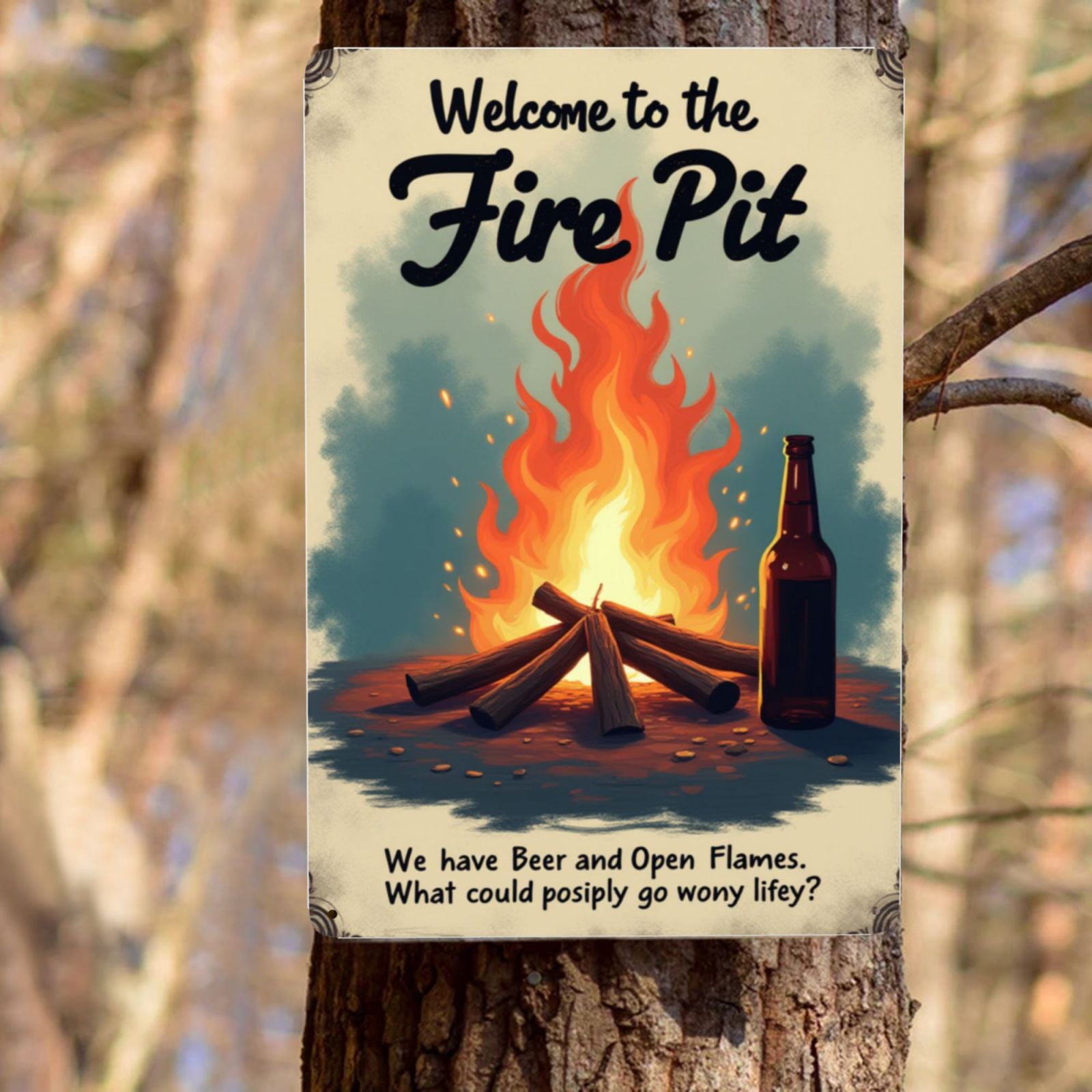 Tin Sign Funny Vintage Metal Sign Welcome To Our Fire Pit Tin Signs ...