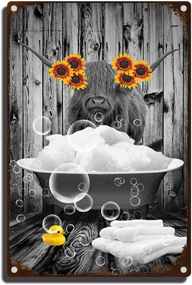 Tin Sign Highland Cow Sunflower Tin Signs Metal Bar Wall Plaque Decor ...