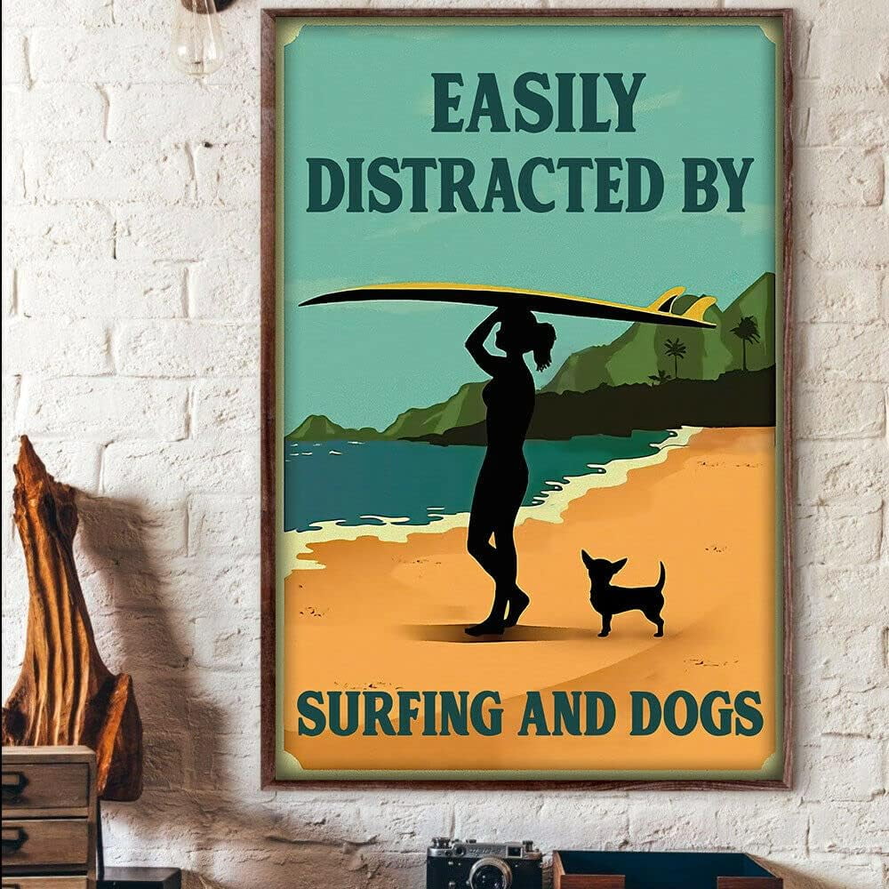 Tin Sign Kitchen Vintage Metal Tin Sign Easily Distracted by Surfing ...
