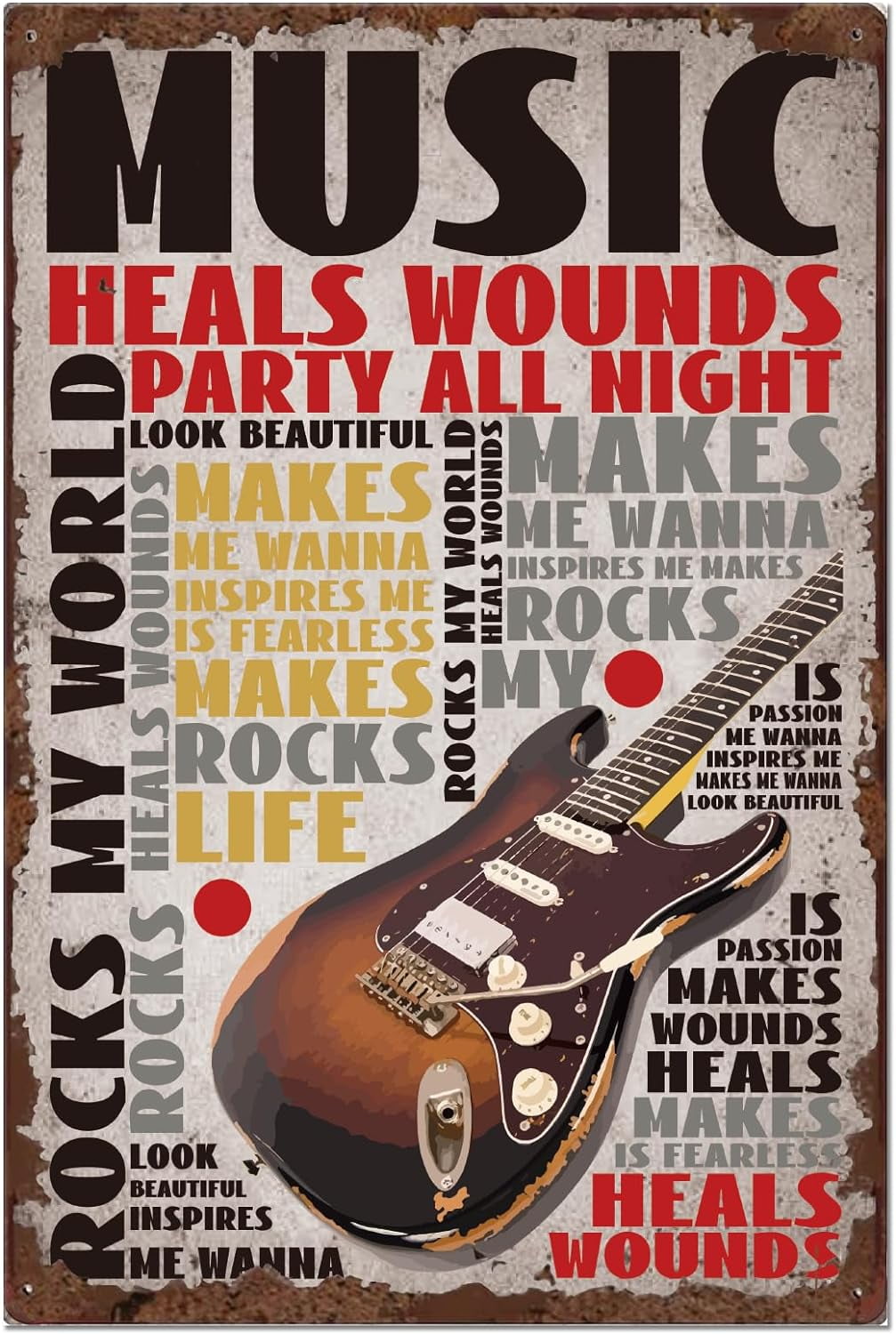 Tin Sign Music Theme Vintage Metal Tin Signs Guitar Funny Wall Art ...