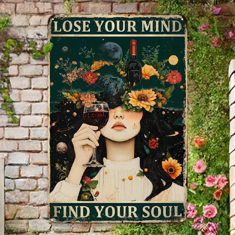 Tin Sign Painting Lose Your Mind Find Soul Poster, Floral Girl Hippie ...