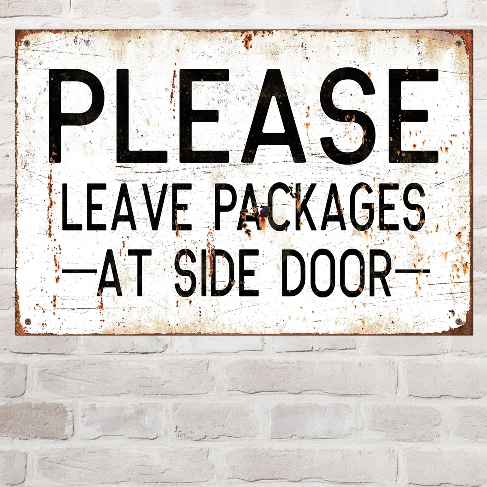 Tin Sign Please Leave Packages as Side Door Industrial and Business ...