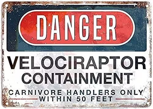 Tin Sign Retro Metal/Danger Velociraptor Containment S for Plaque Cave ...