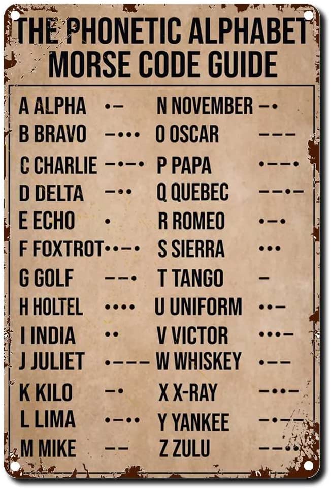 Tin Sign The Phonetic Alphabet Morse Code Guide Vintage Pilot Pilot ...