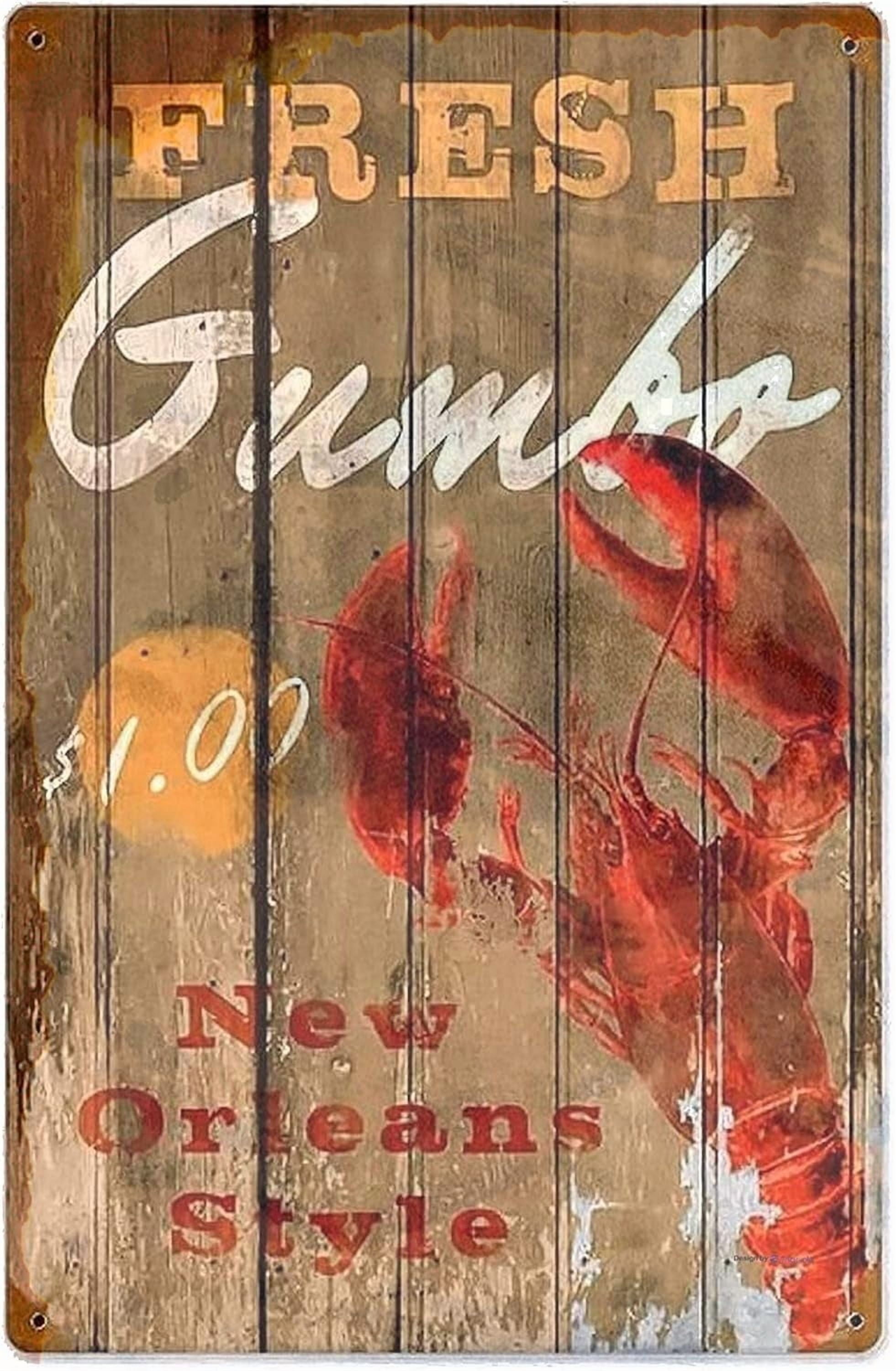 Tin Sign Vintage Lobsters Metal Fresh Gumbo New Orleans Style, Home ...