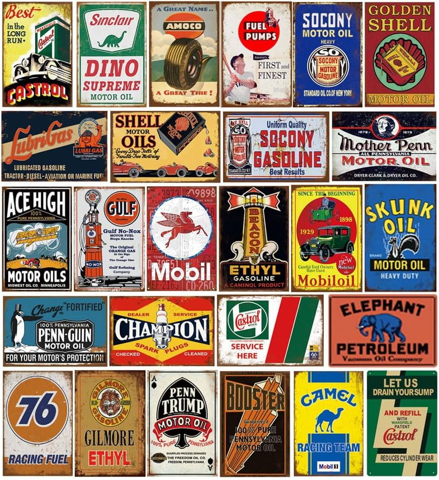 Tin Signs 26 Pieces Reproduction Vintage, Gas Oil Metal Signs, Home ...