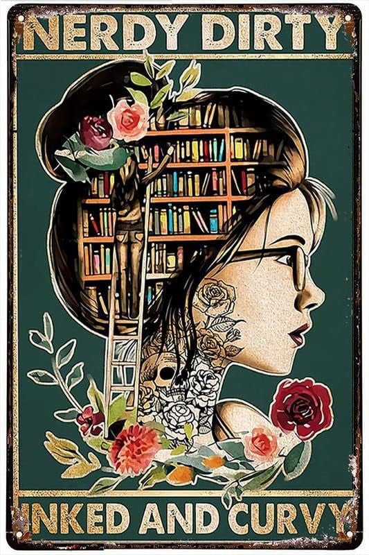 Tin Signs Bar Wall Decor Book Girl Nerdy Dirty Inked And Curvy Poster ...