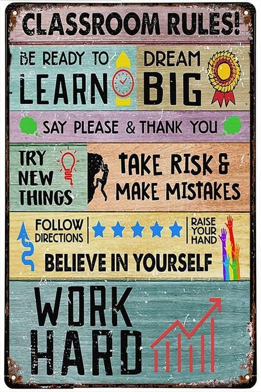 Tin Signs Bar Wall Decor Classroom Rule Be Ready To Learn Dream Big Say ...