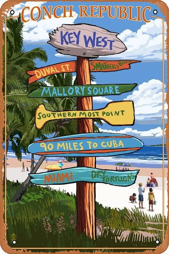 Tin Signs Funny Retro,Key West,Florida,Conch Republic,Destinations Sign ...