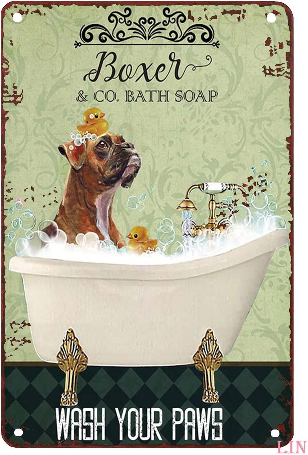Tin Signs for Garage Boxer Dog in Bathtub Bath Soap Established Wash ...