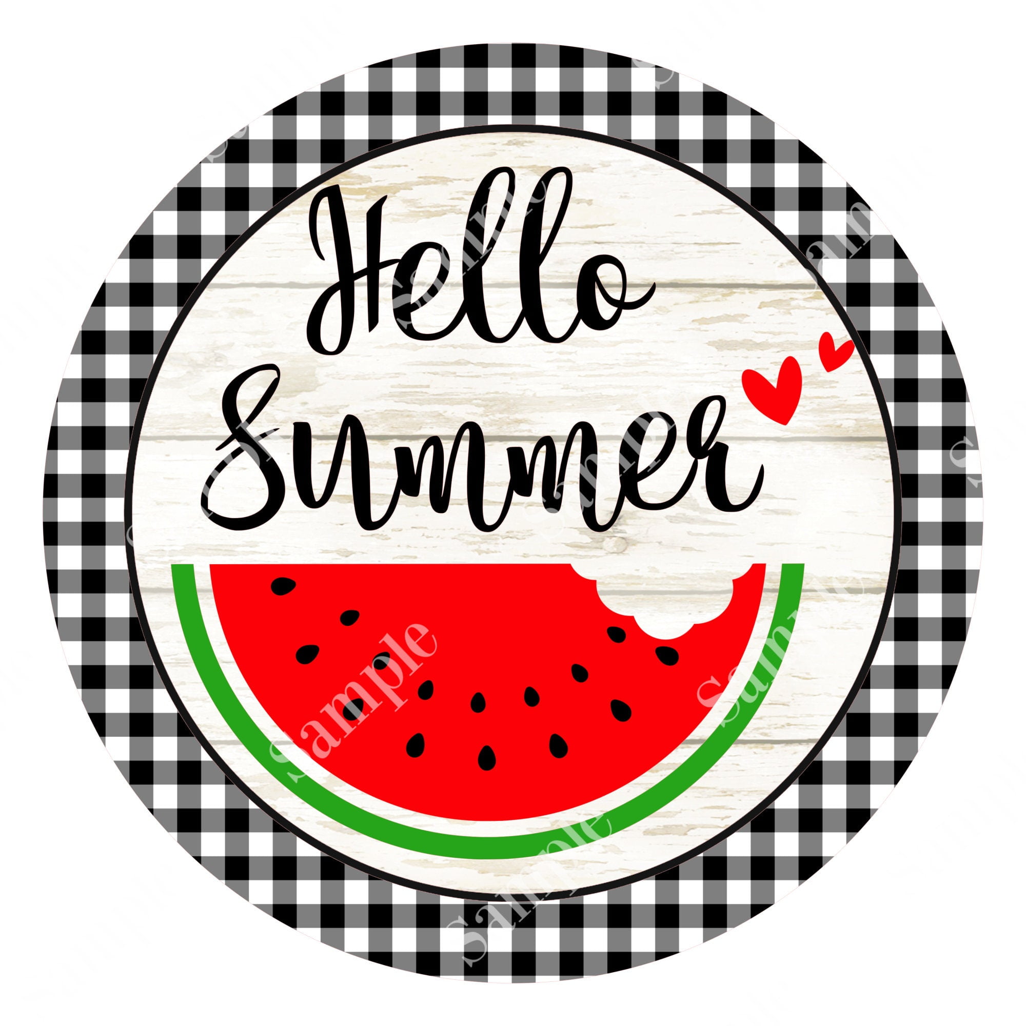 Tin Signs Hello Summer Watermelon Sign - Round Summer Sign for Wreaths ...