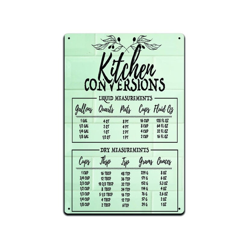 Tin Signs Home Wall Decor Metal Sign Measurement Kitchen Conversion ...