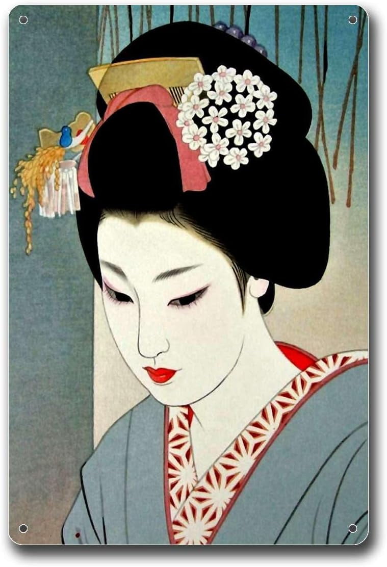 Tin Signs Japanese Art Geisha Beautiful Female Bejinga Geisha Portrait ...