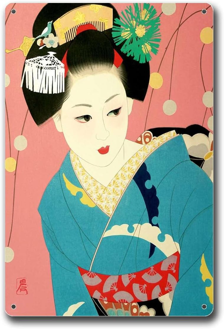Tin Signs Japanese Art Geisha Beautiful Women Early Spring Kato Metal ...