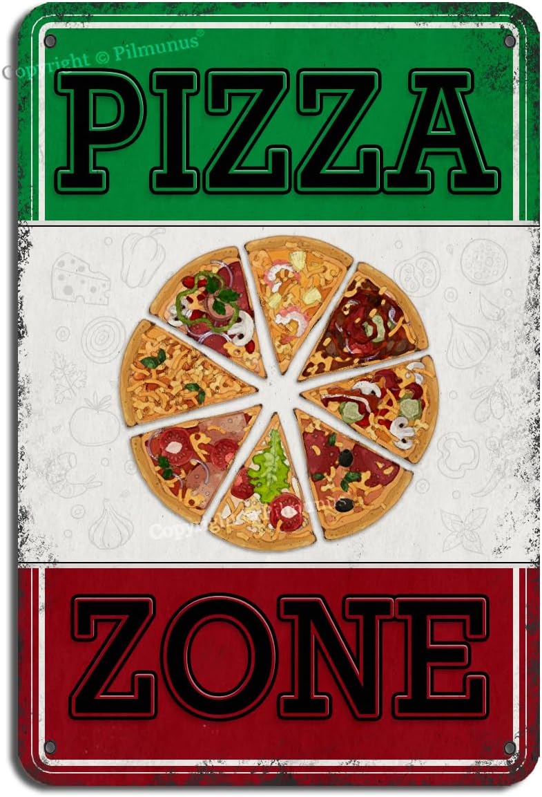 Tin Signs Pizza Zone Retro Look Iron 12x8 Inches Decoration Art Sign ...