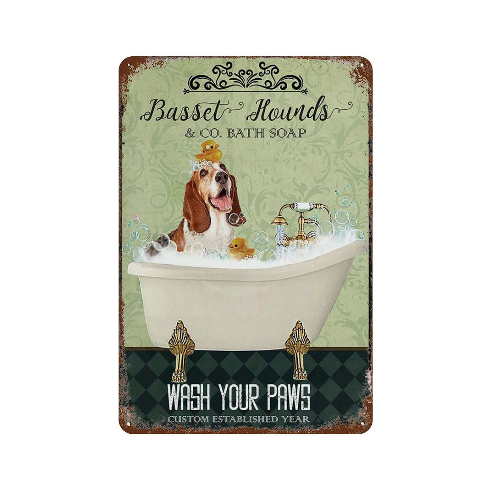 Tin Signs Retro Basset Hound Dog In Bathtub Bath Soap Established Wash ...