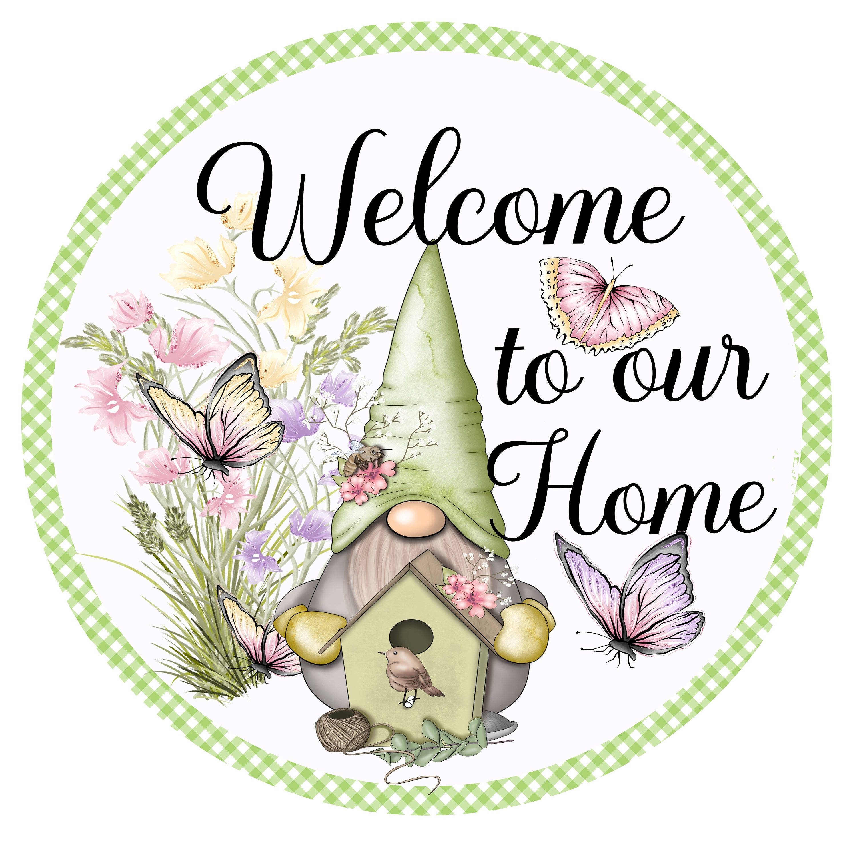 Tin Signs Spring Gnome Sign - Round Spring Welcome Sign for Wreaths ...