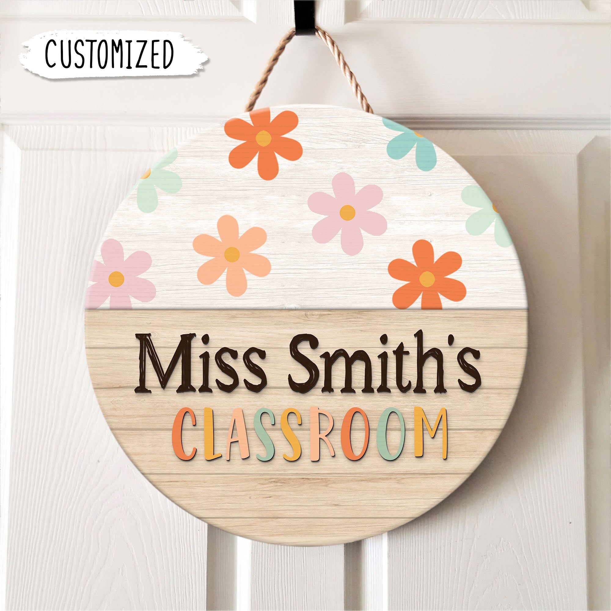 Tin Signs Teacher Door Hanger, Teacher Door Sign, Boho Classroom Decor ...