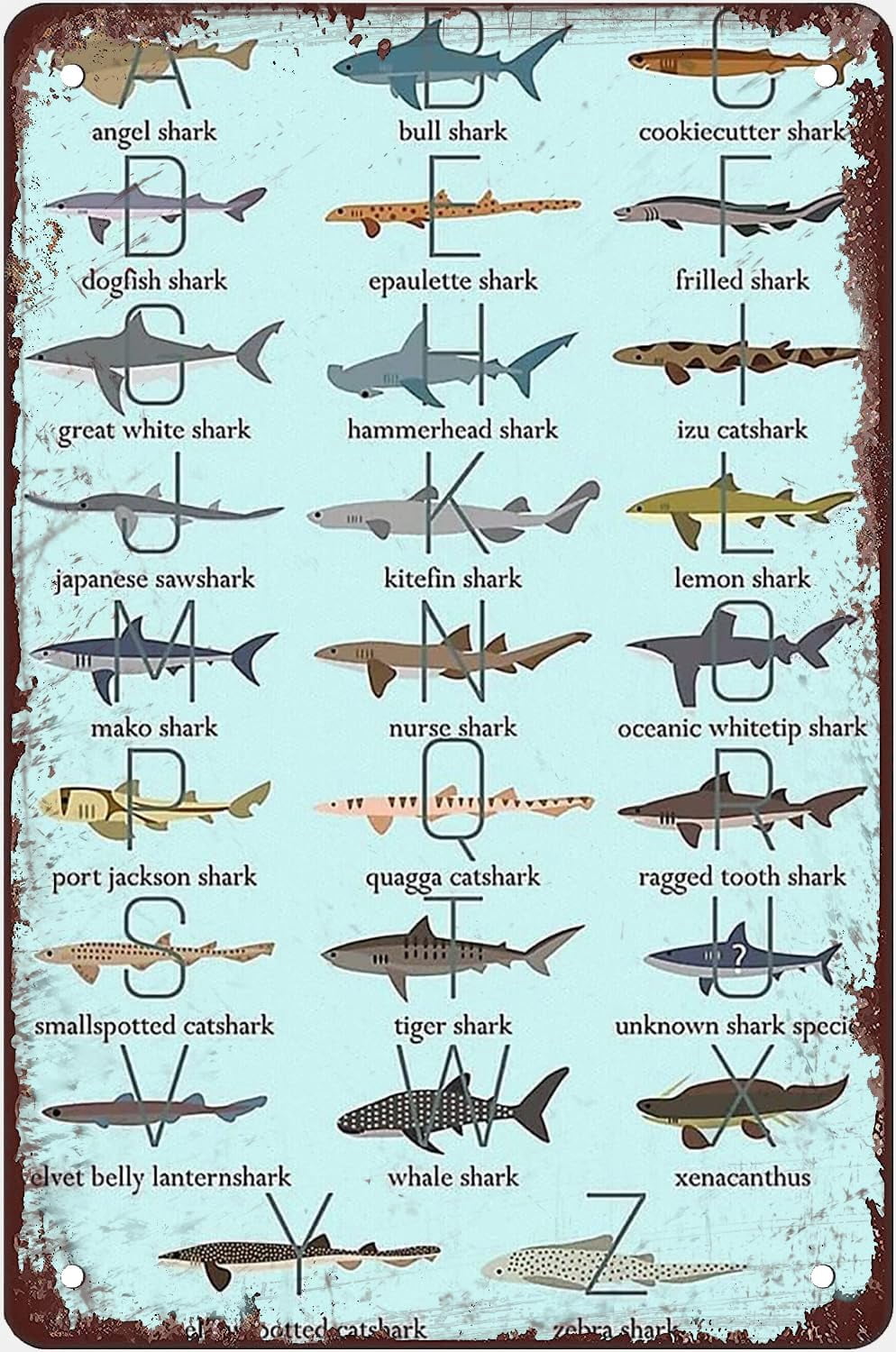Tin Signs Vintage Vintage Tin Sign Shark Alphabet Metal Signs Classroom ...