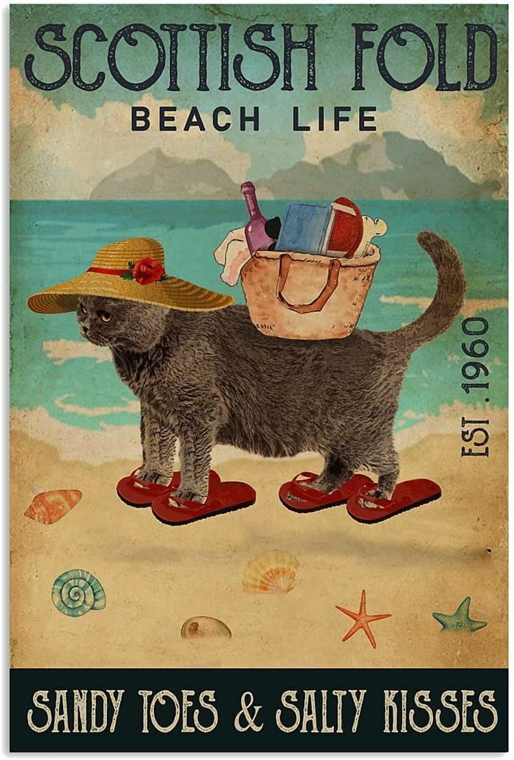 Tin Wall Decor Beach Life Sandy Toes Scottish Fold Sign Vintage Metal ...