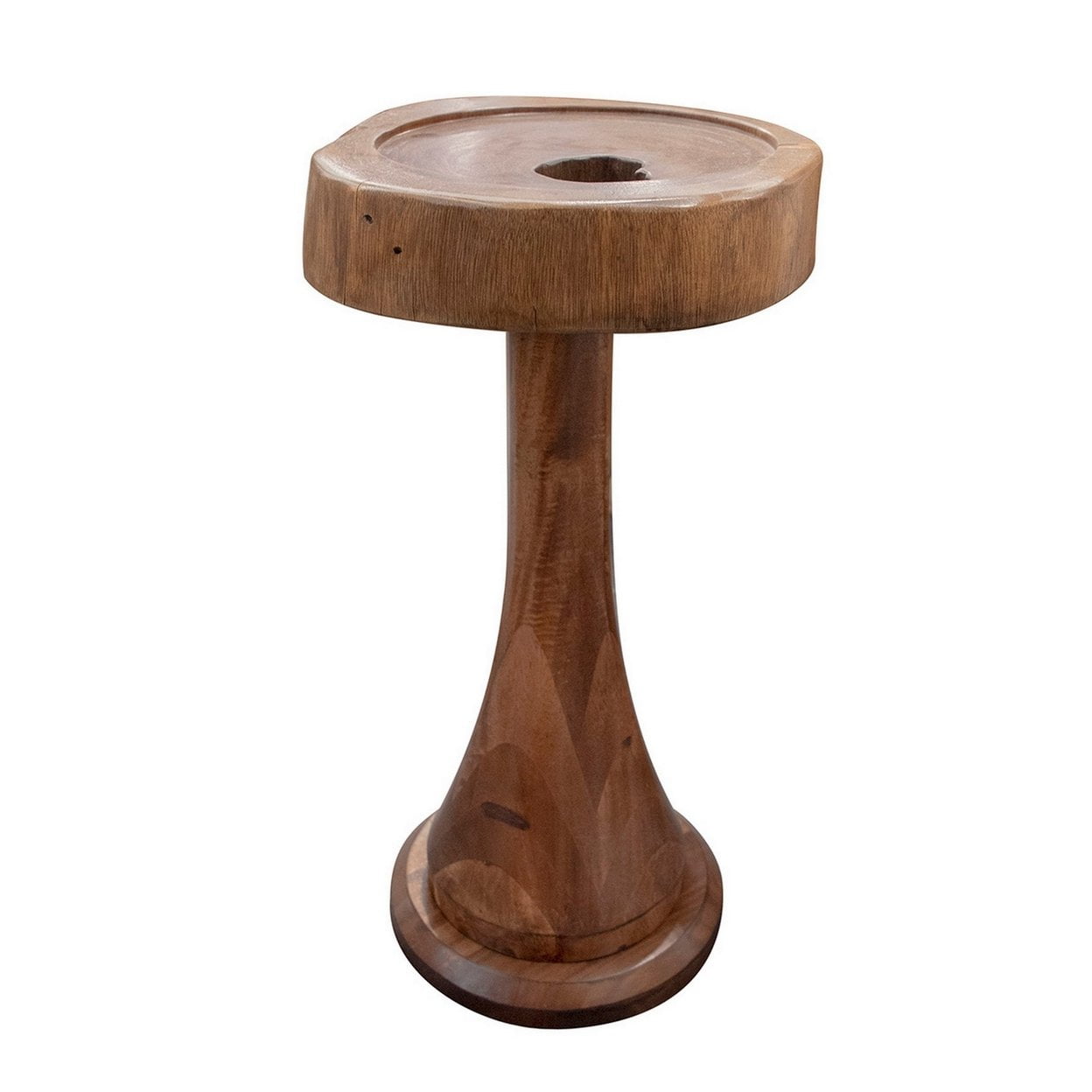 Tina 26 Inch Side End Table, Pedestal Base, Parota Wood, Live Edges ...