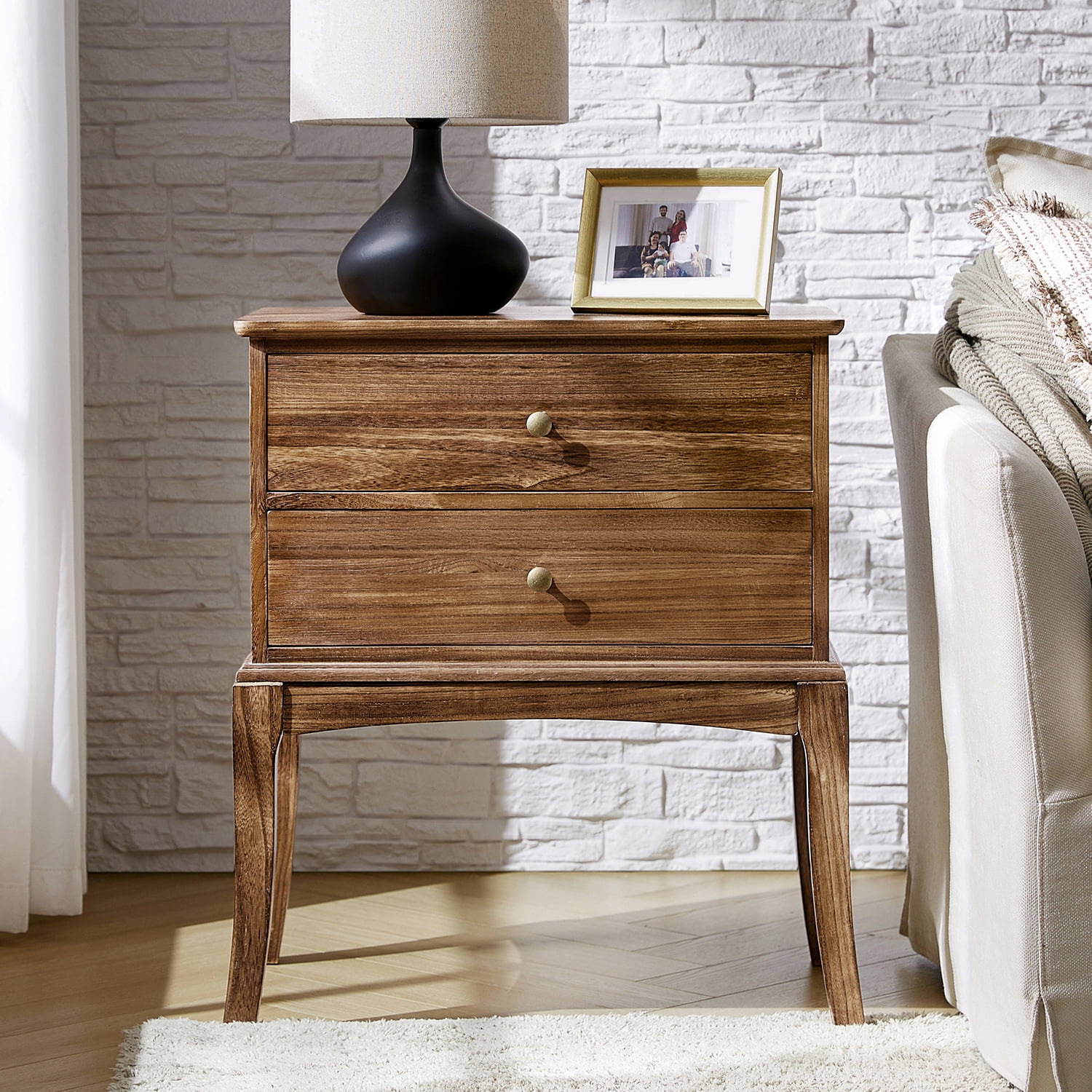 Tina's Home Solid Wood End Table with Built-in Power Outlet ...