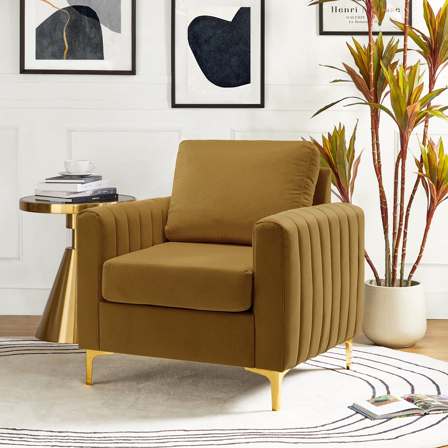 Tina's Home Velvet Upholstered Club Accent Chair Lounge Armchair Single ...