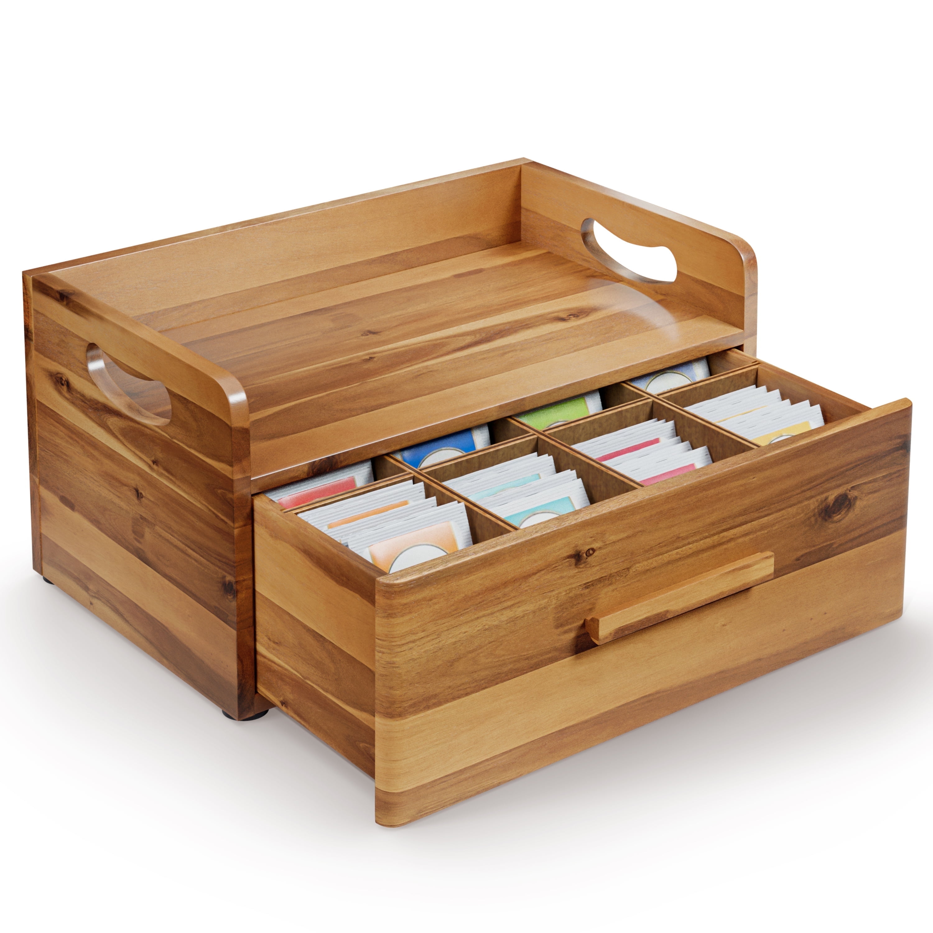 TIDITA Acacia Wooden Tea Box Organizer with Drawer – Tea Chest for Tea ...