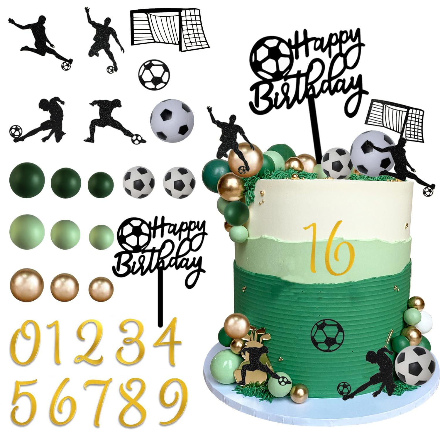Tinbmoblic 45PCS Soccer Cake Topper Decorations RST1 Acrylic Number 0-9 ...