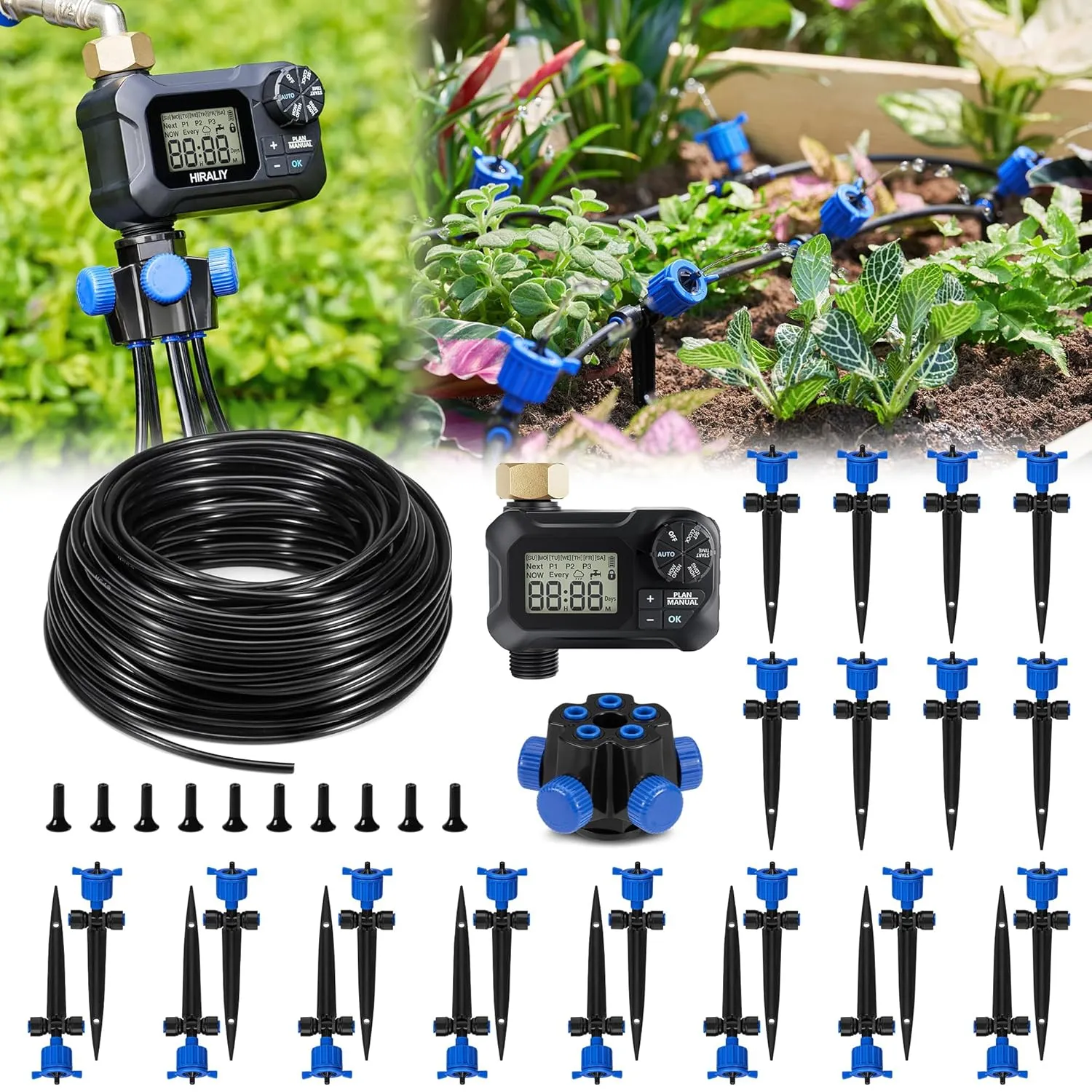 Tinea 100FT Pressure Compensating Irrigation System with Garden Timer ...