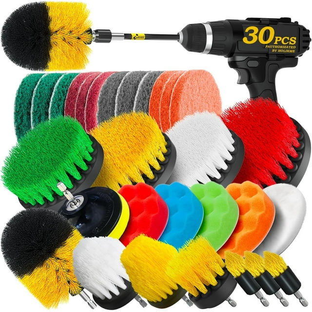 Tinea 30Pack Drill Brush Attachments Set,Scrub Pads & Sponge, Power ...